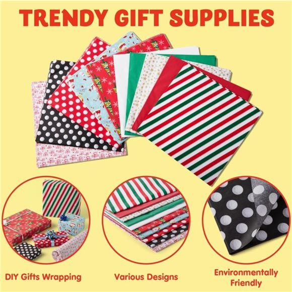Party Supplies | 15 Sheets Christmas Tissue Paper Assorted Design Easy ...